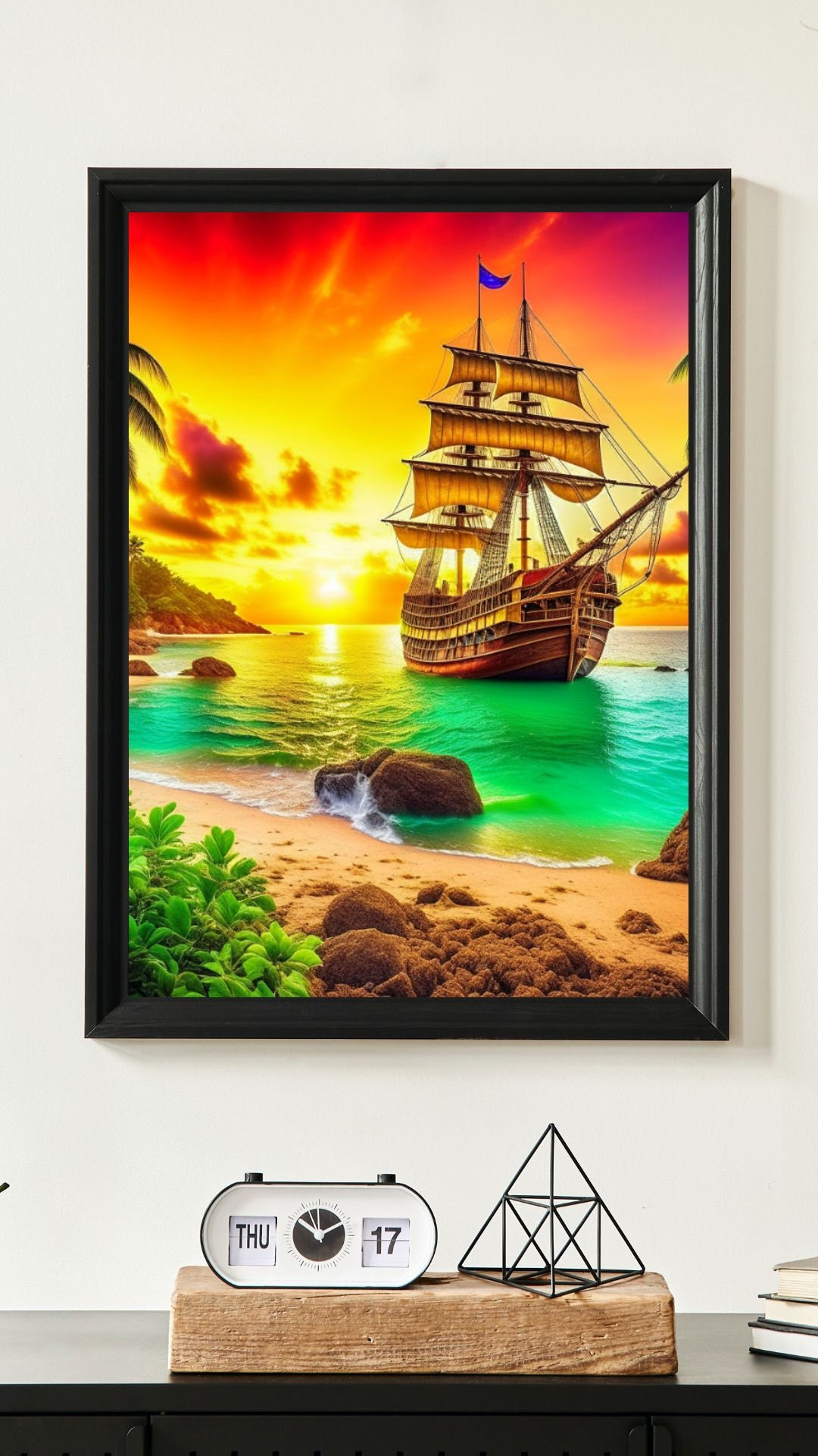 Pirate Ship in Colorful Tropical Sunset - Etsy