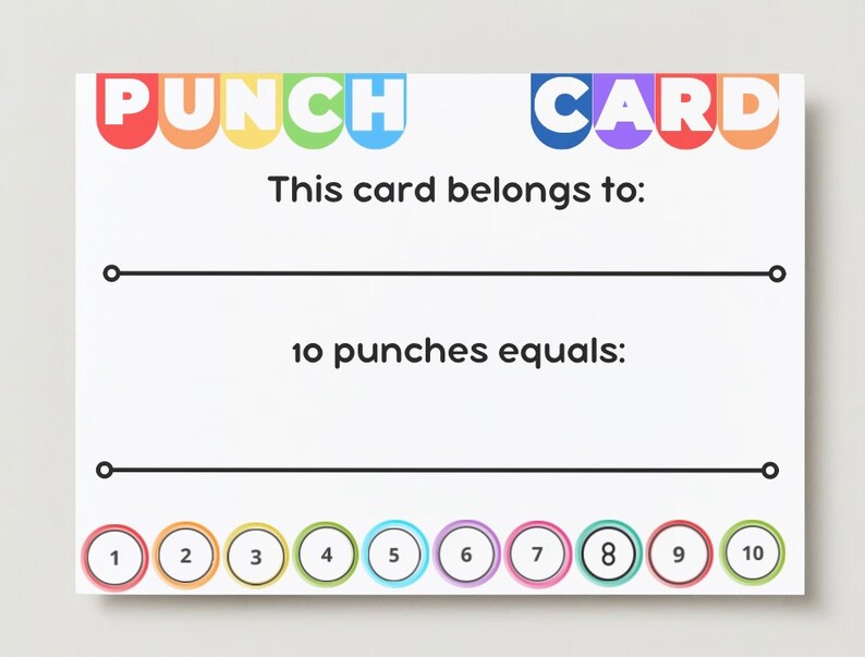 Punch Card Reward Card Digital Download Printable, Rewards System, Kid ...