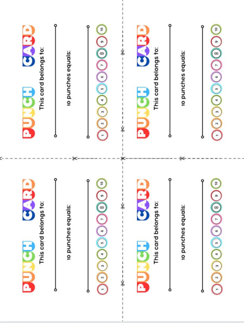 Punch Card Reward Card Digital Download Printable, Rewards System, Kid ...