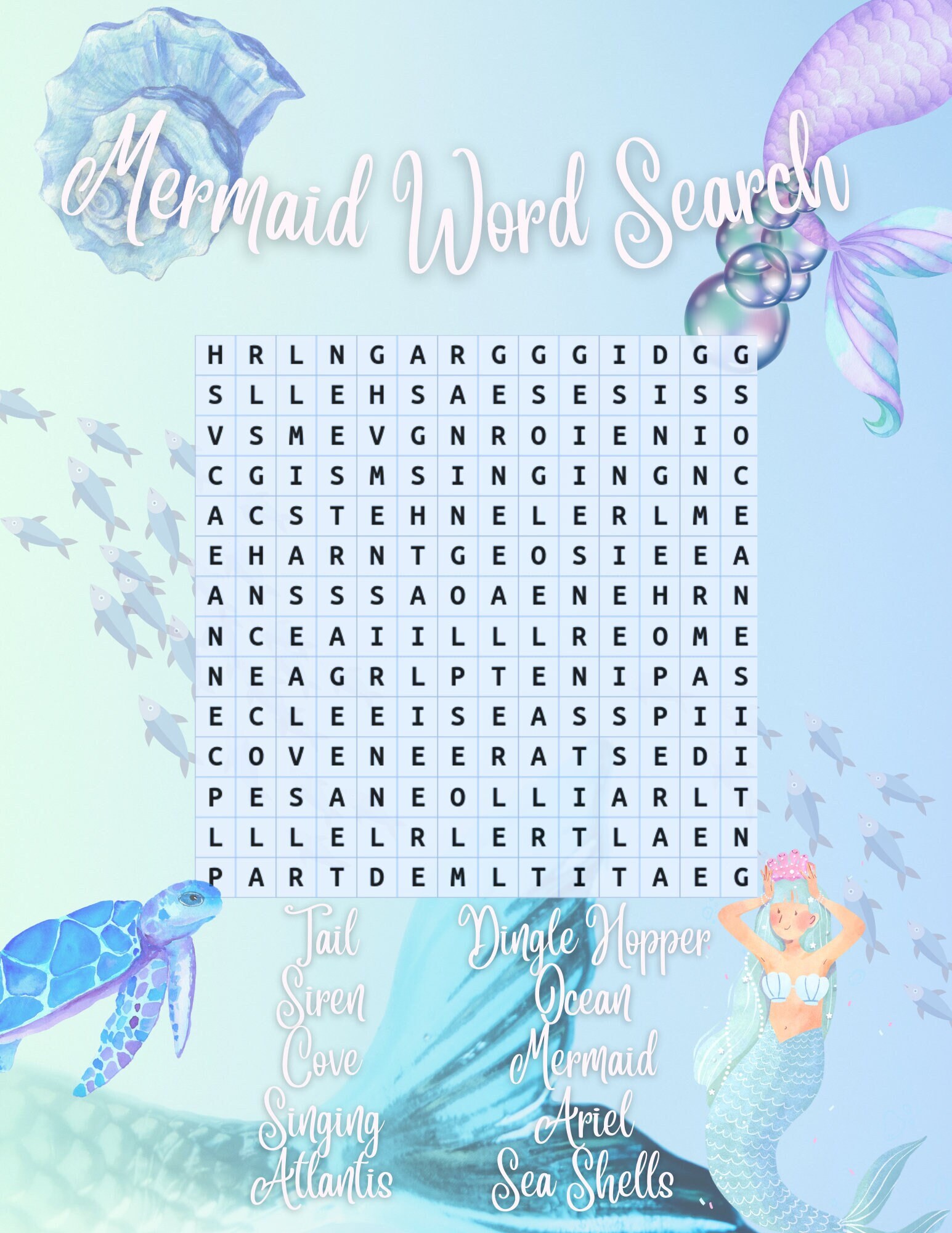 Mermaid Word Search, Mermaid Printable, Kids Word Search, Mermaid Party ...