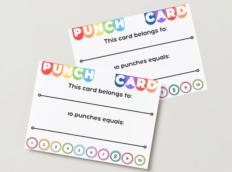Punch Card Reward Card Digital Download Printable, Rewards System, Kid ...