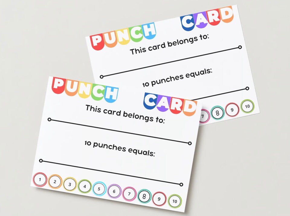 Punch Card Reward Card Digital Download Printable, Rewards System, Kid ...