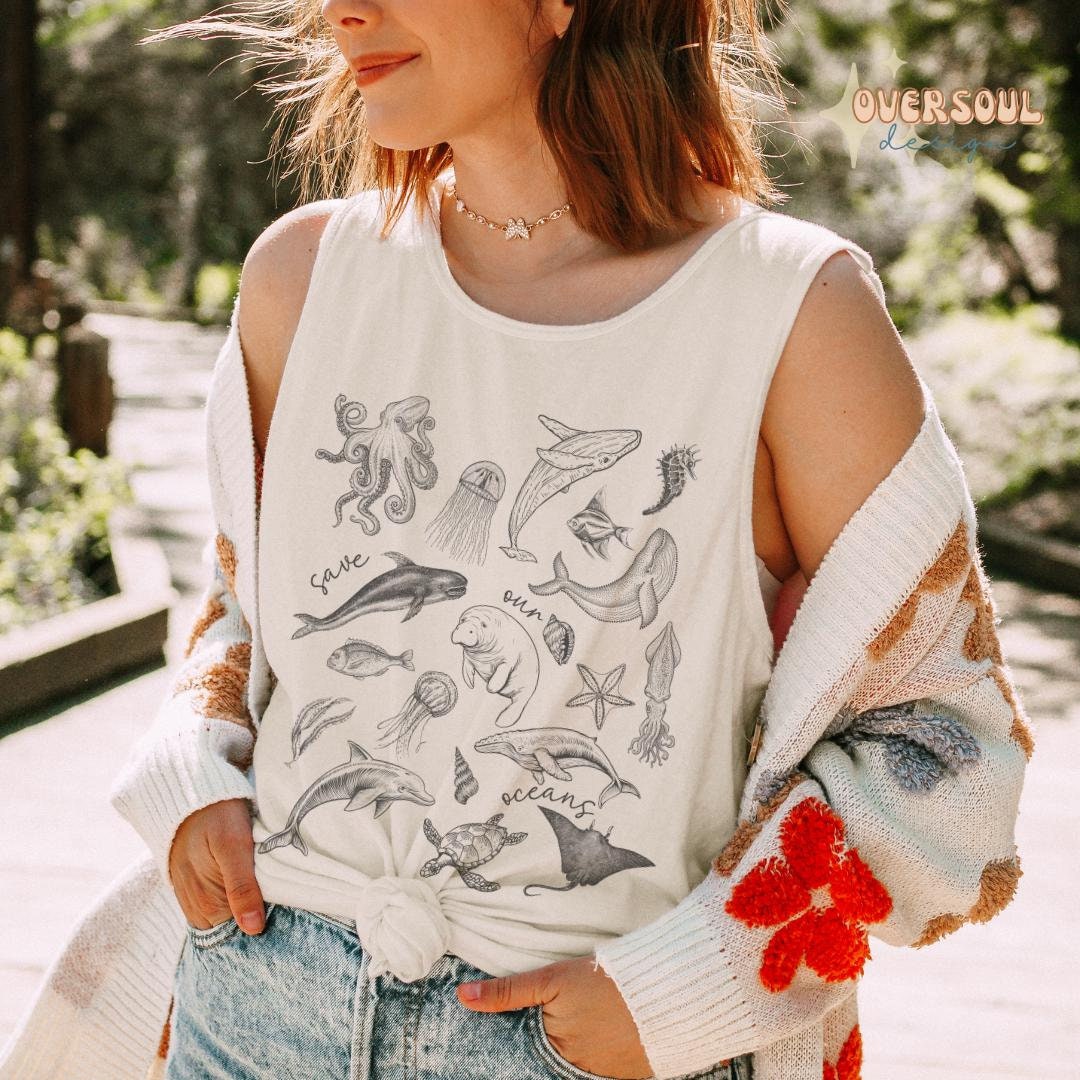 Beachy Mermaidcore Save the Ocean Tank Top Manatee Ocean Inspired Style ...