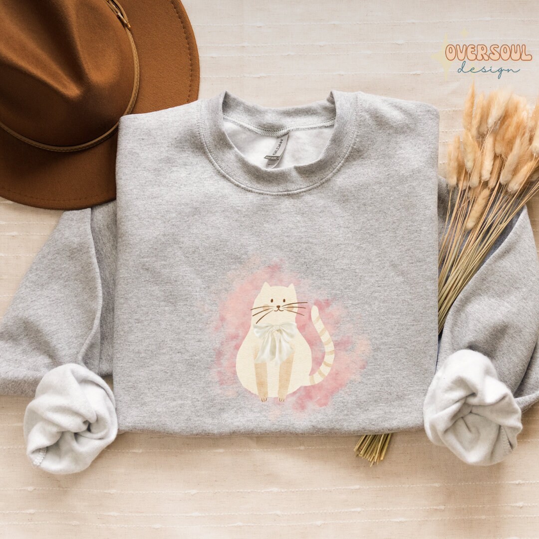 Coquette Cat Bow Top Cat Vintage Crewneck Coquette Aesthetic Gift for ...