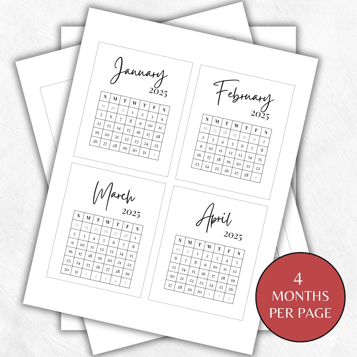 Mini Printable Monthly Calendar: Desk & Planner Organizer (instant ...