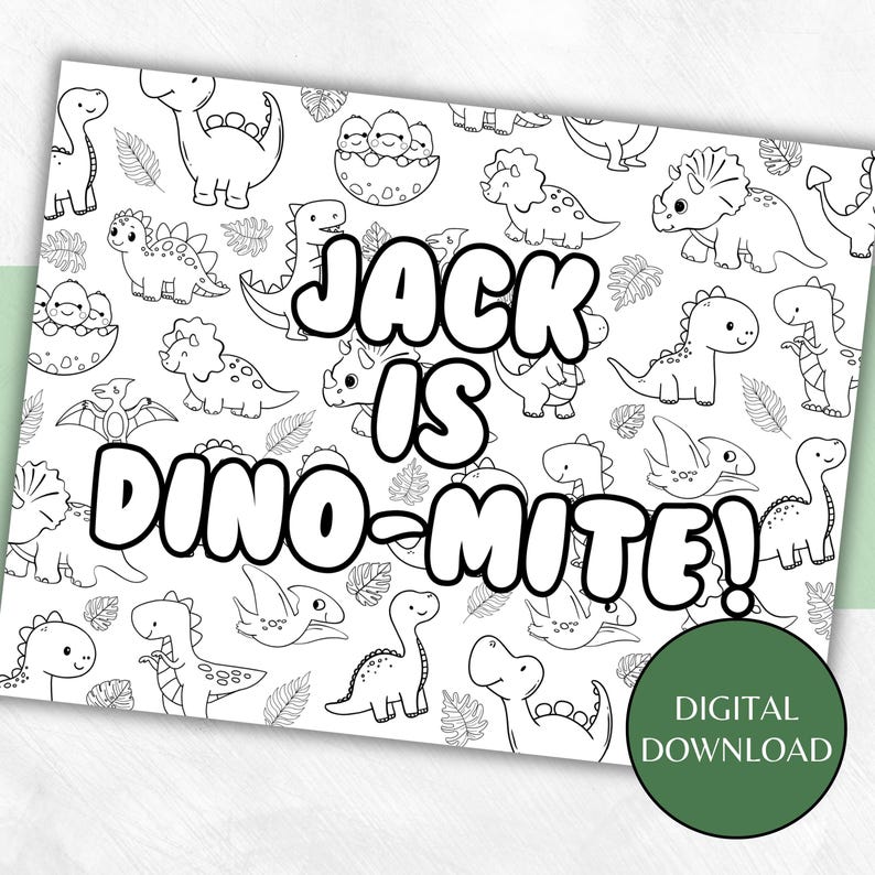 Personalized Kids Dinosaur Coloring Page | Coloring Page for Kids ...