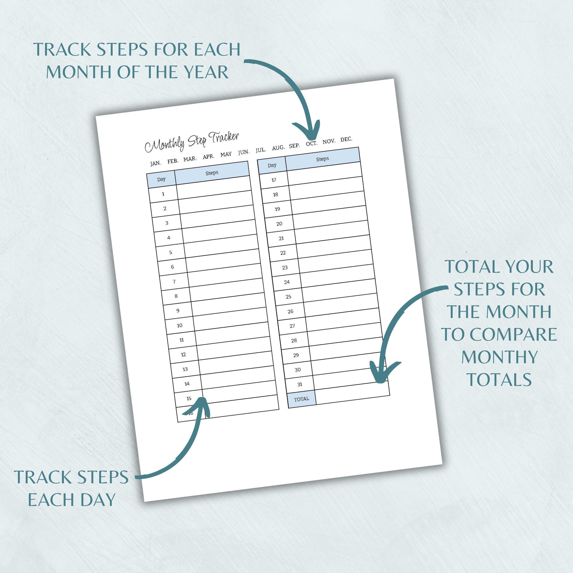 Daily Step Tracker | Step Log | Monthly Printable Step Tracker | Health ...