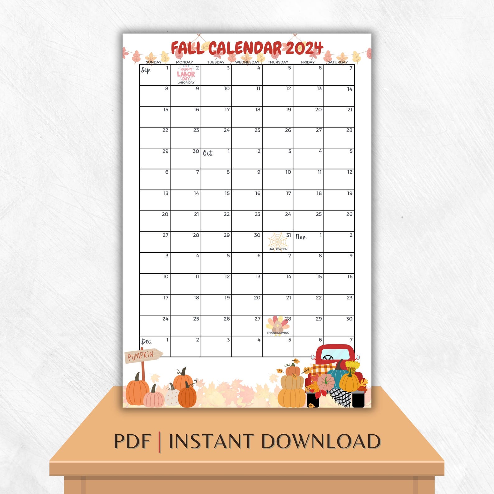 Printable Kids Fall 2024 Wall Calendar | Bucket List Fall Activities ...