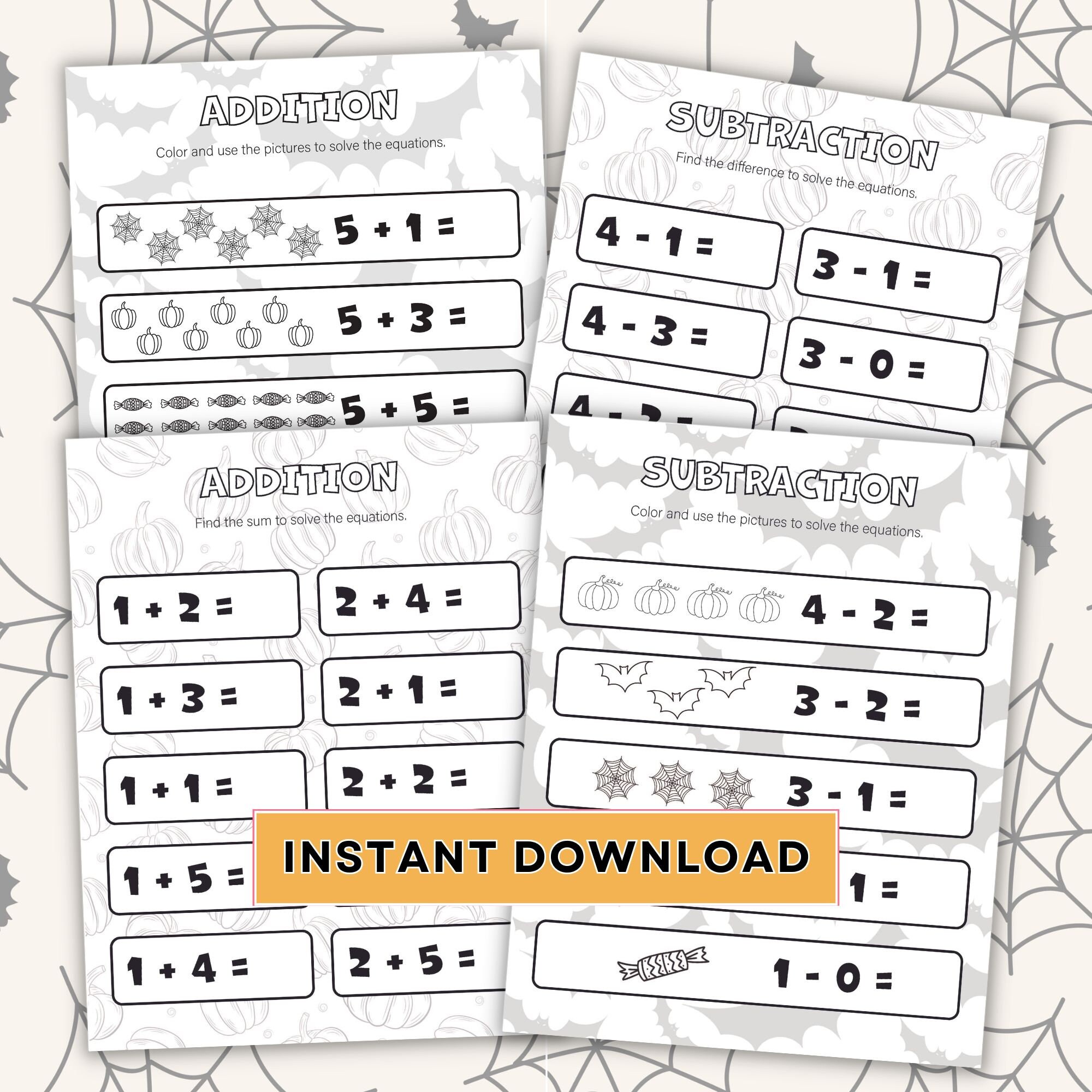 Halloween Math Worksheets for Kids | Printable Addition and Subtraction ...
