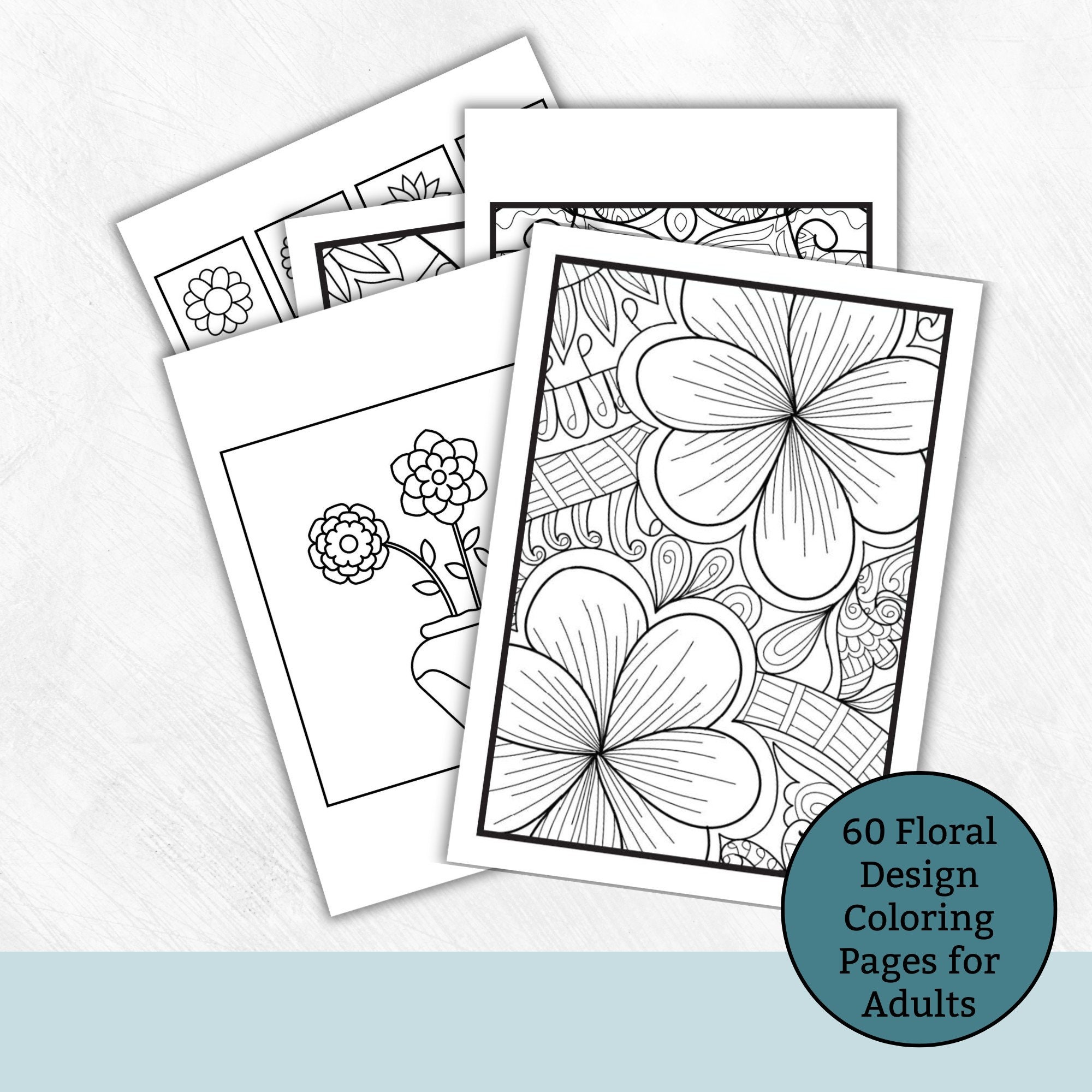 Printable Floral Coloring Book: 60 Detailed Flower Designs (PDF) - Etsy