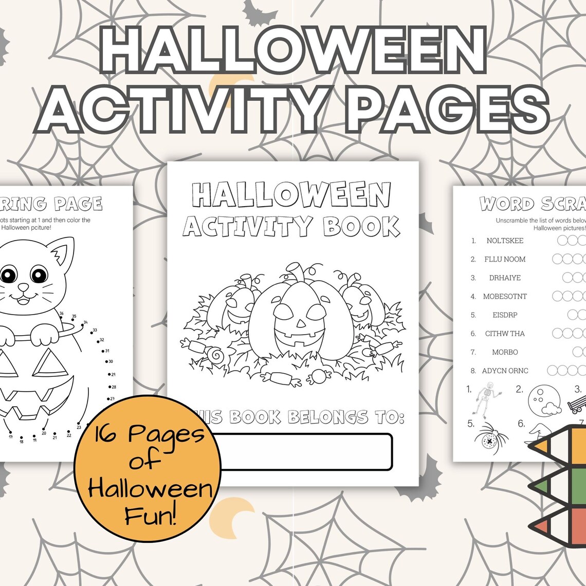 Halloween Activity Book for Kids: 16 Pages (digital Download) - Etsy