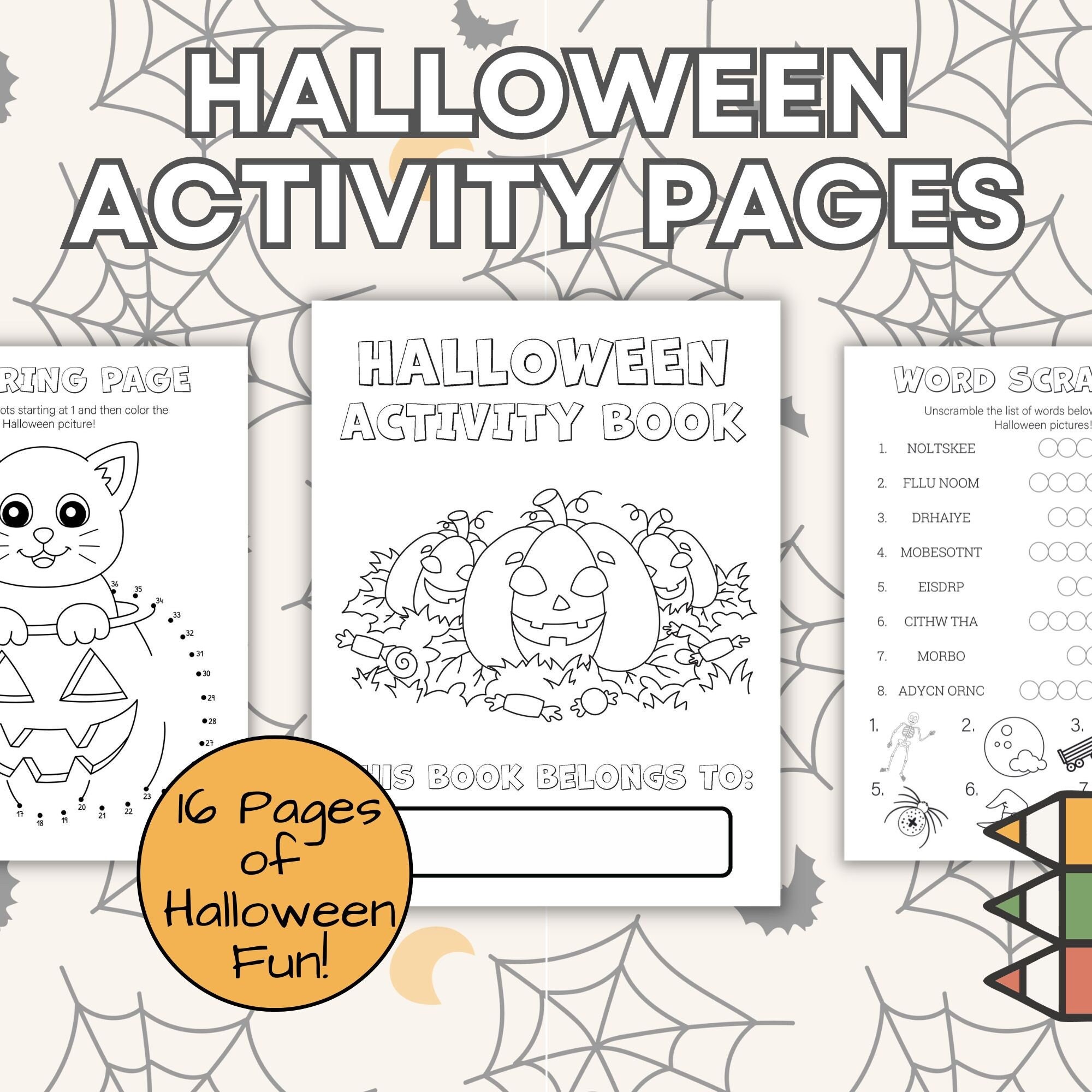 Halloween Activity Book for Kids: 16 Pages (digital Download) - Etsy