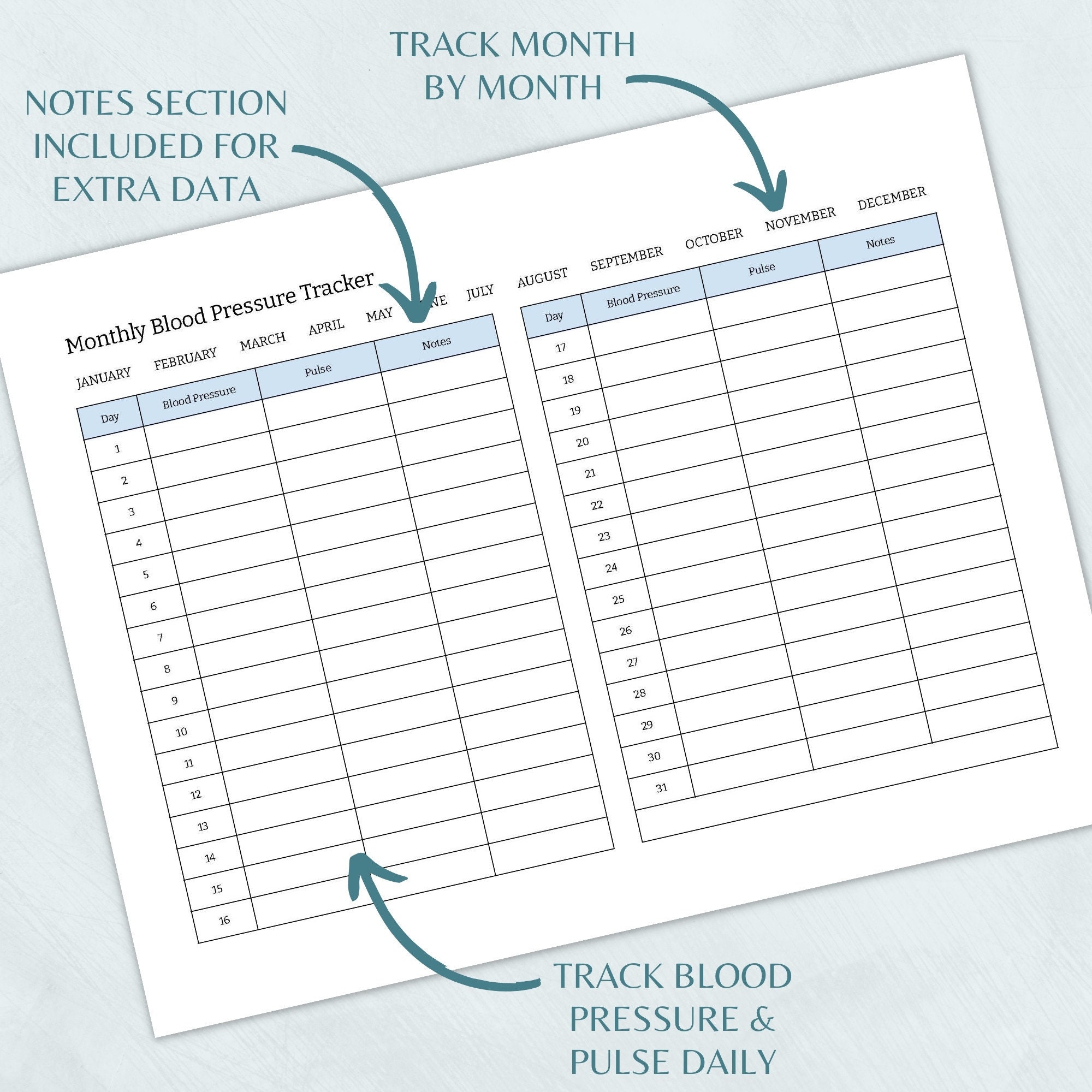 Blood Pressure Tracking Log | Printable BP Tracker | Daily Blood ...