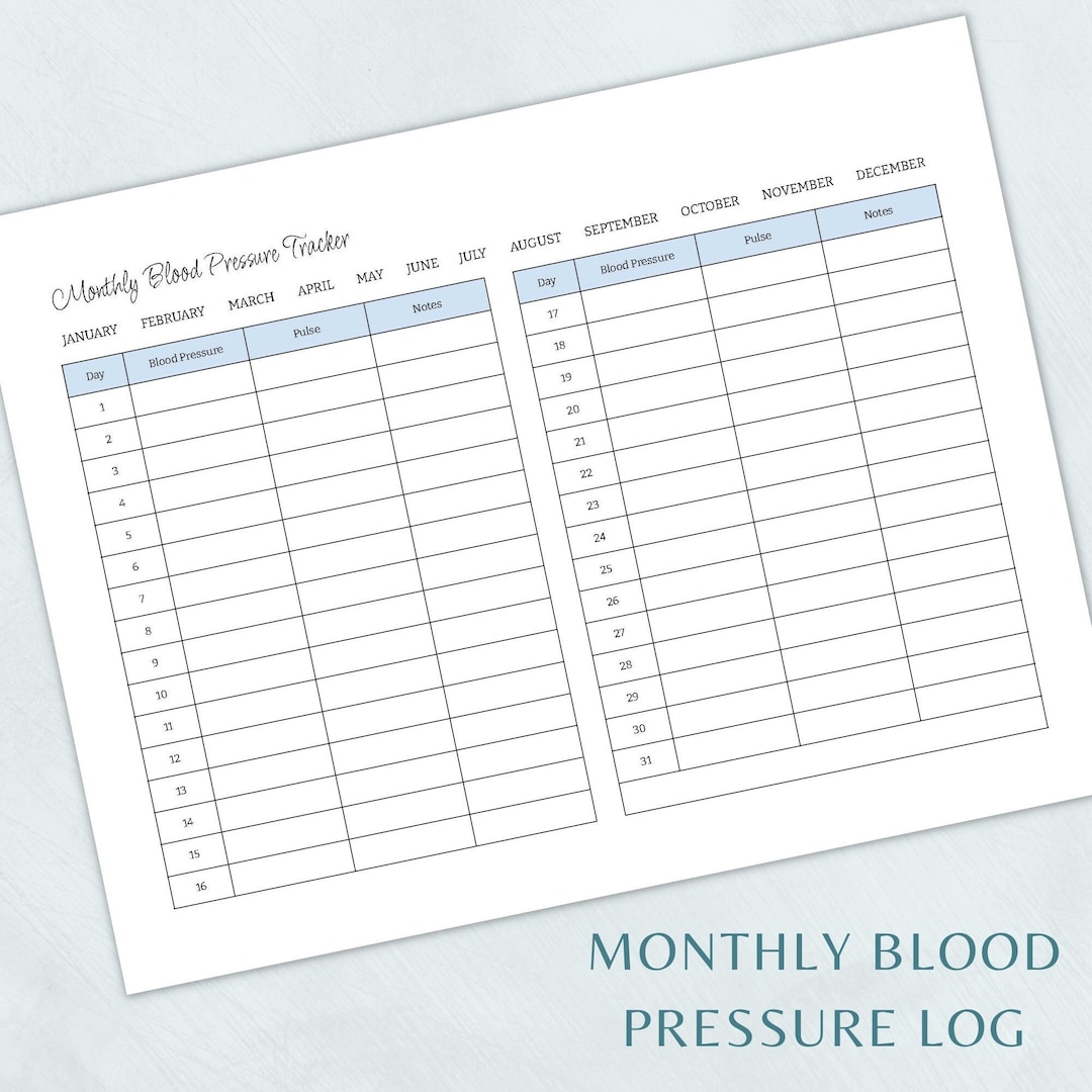 Blood Pressure Tracking Log | Printable BP Tracker | Daily Blood ...