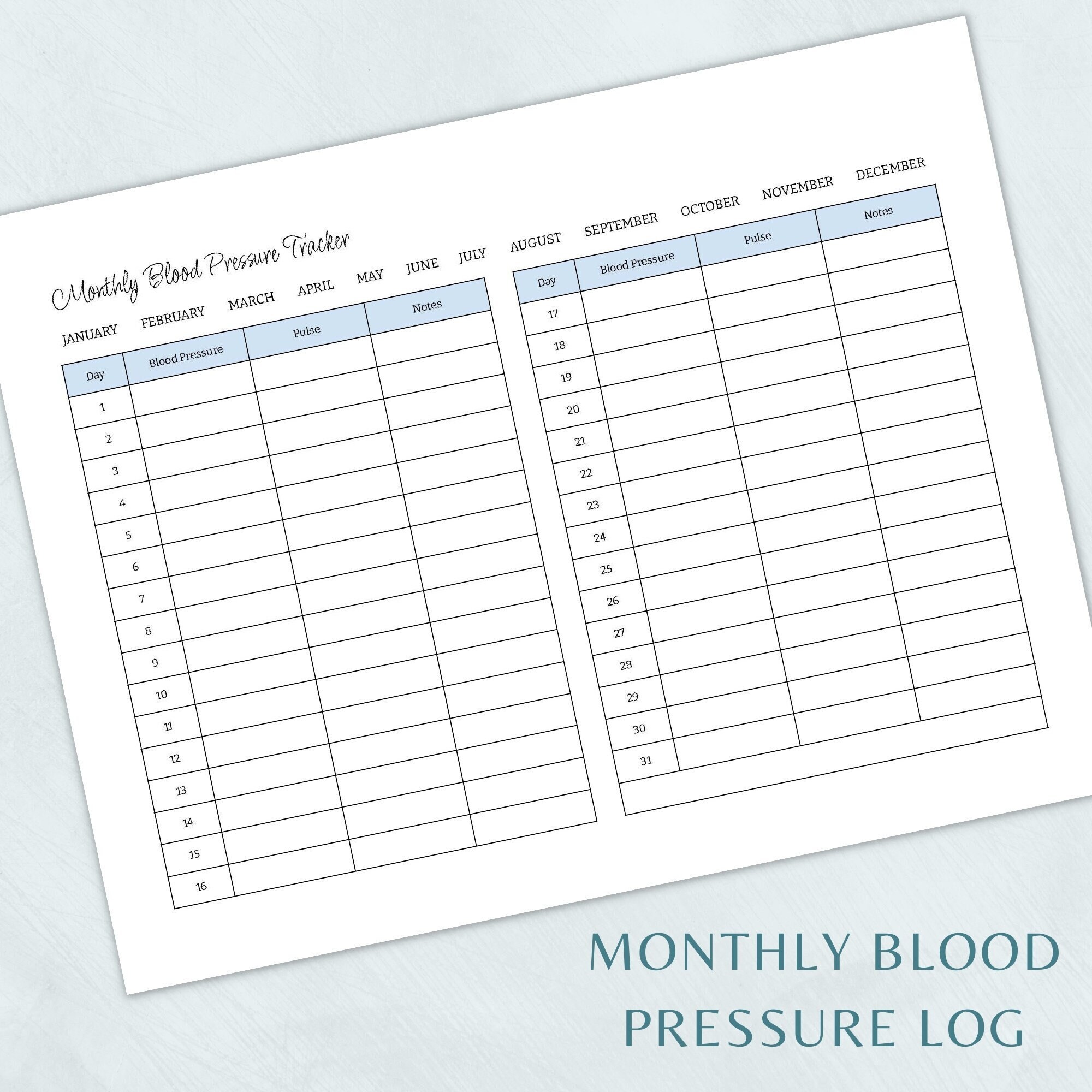 Blood Pressure Tracking Log | Printable BP Tracker | Daily Blood ...