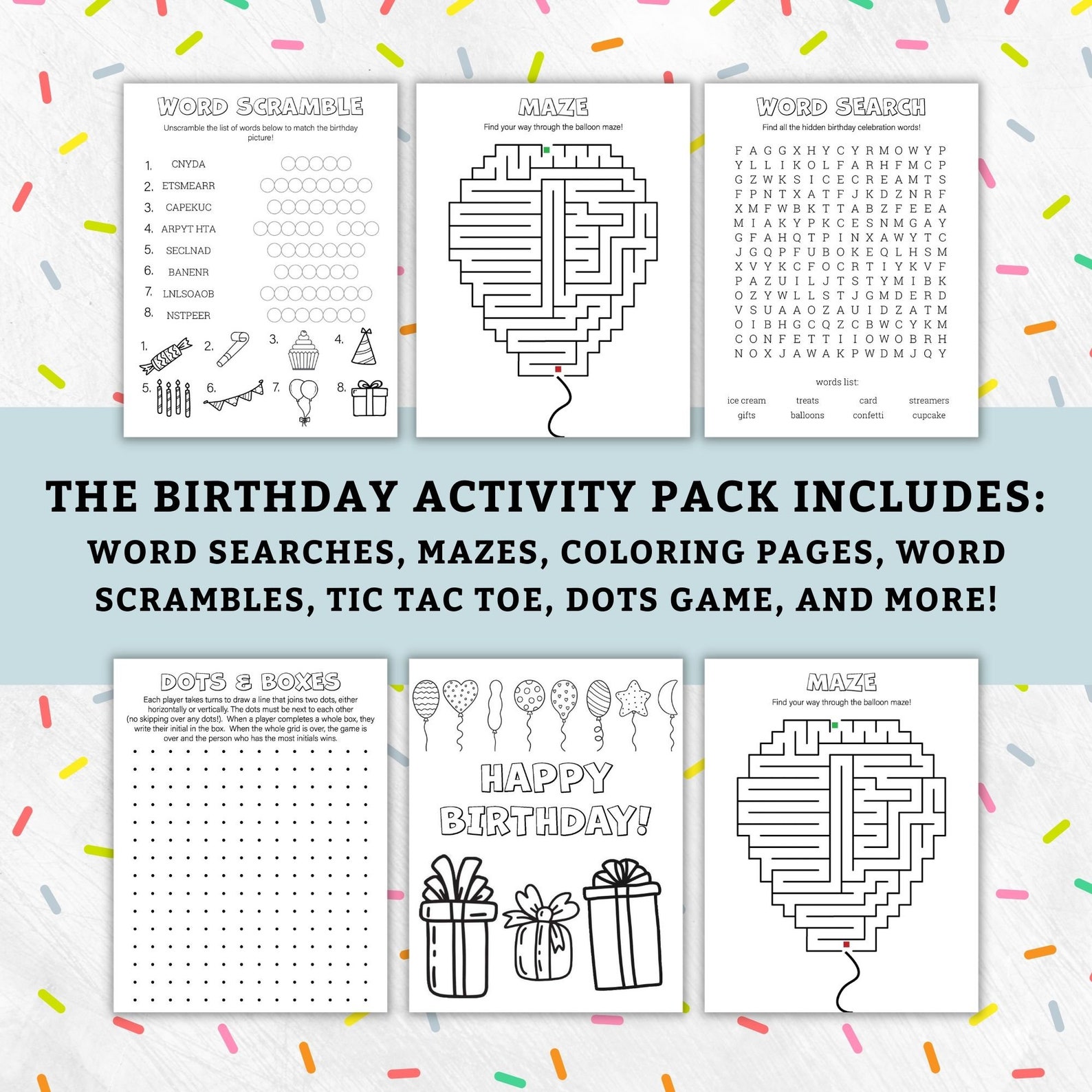 Kids Birthday Activity Book: 12 Printable Games (digital Download) - Etsy