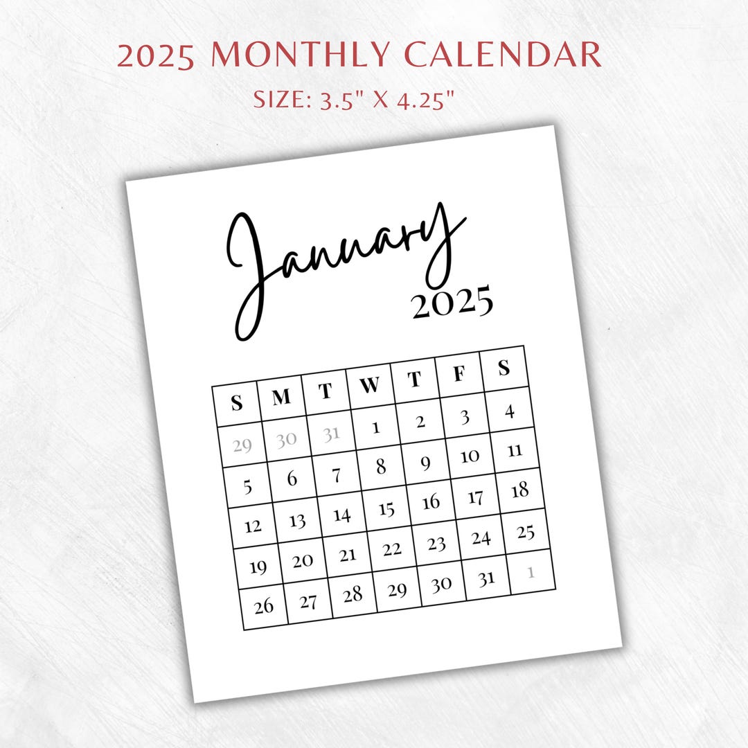Mini Printable Monthly Calendar: Desk & Planner Organizer (instant ...