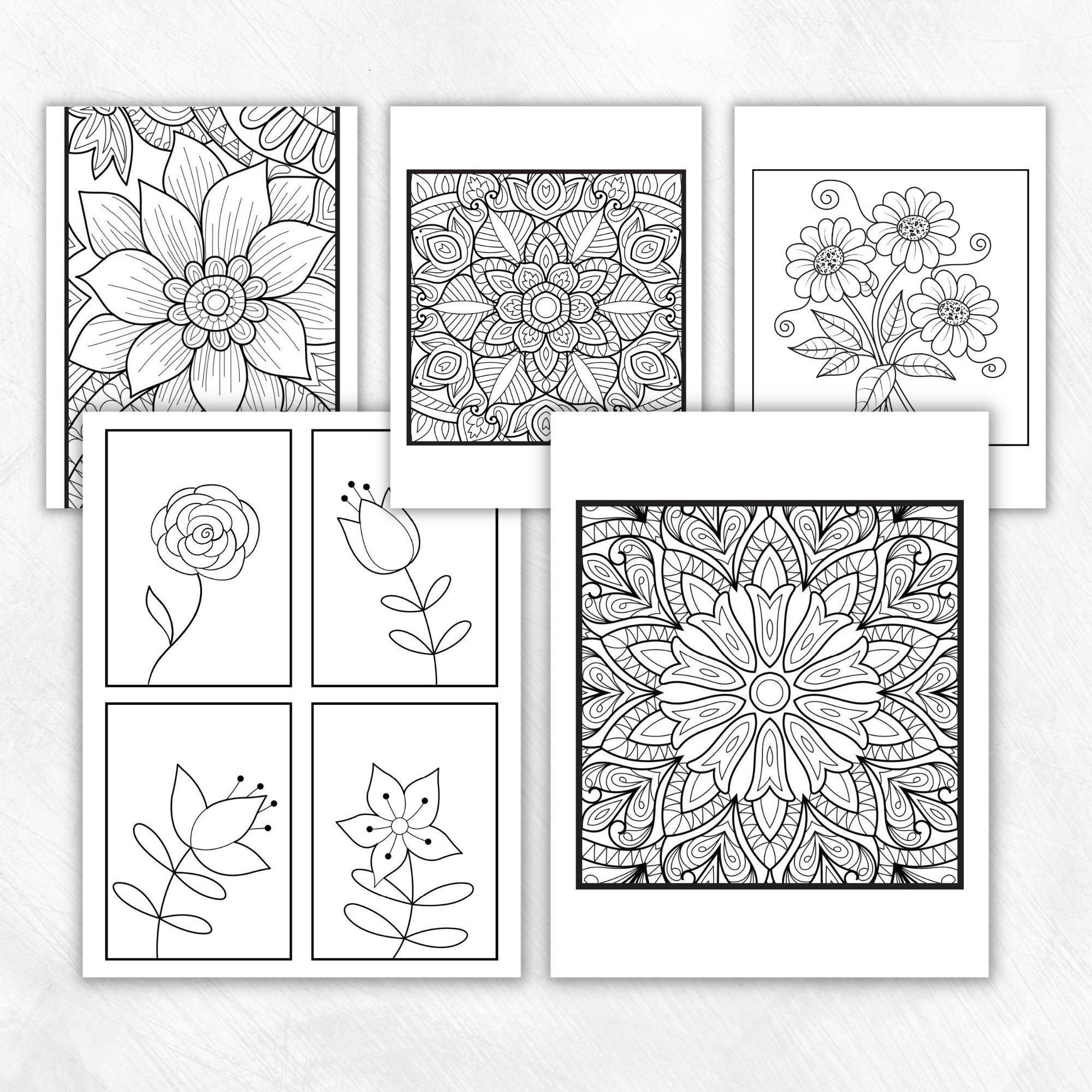 Printable Floral Coloring Book: 60 Detailed Flower Designs (PDF) - Etsy