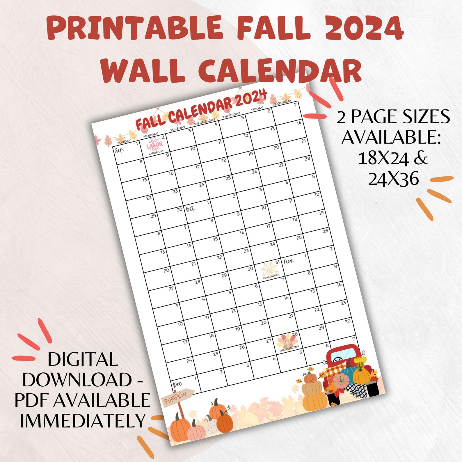 Printable Kids Fall 2024 Wall Calendar | Bucket List Fall Activities ...