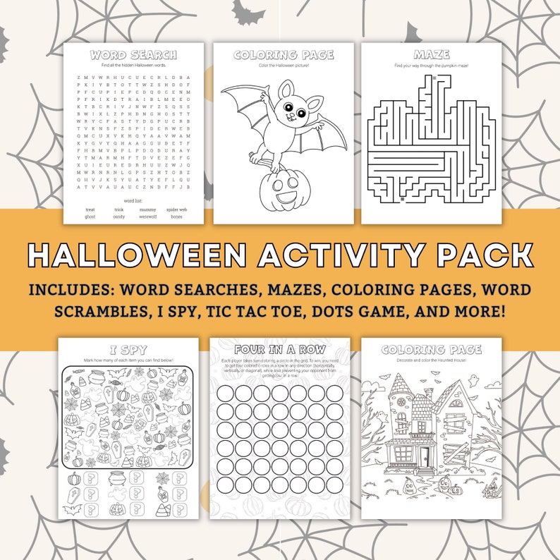 Halloween Activity Book for Kids: 16 Pages (digital Download) - Etsy