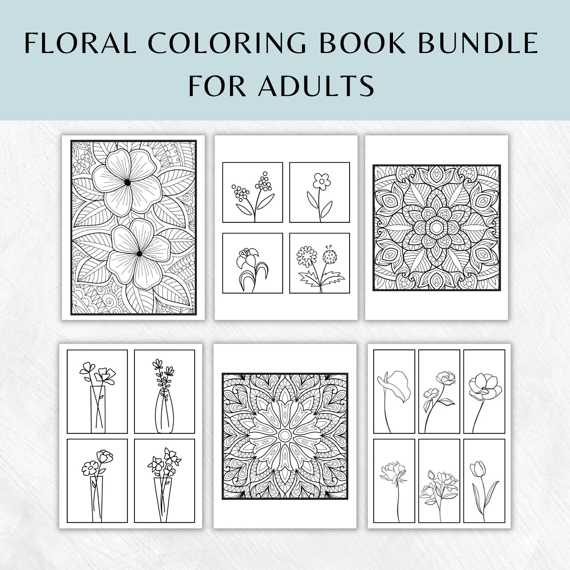 Printable Floral Coloring Book: 60 Detailed Flower Designs (PDF) - Etsy
