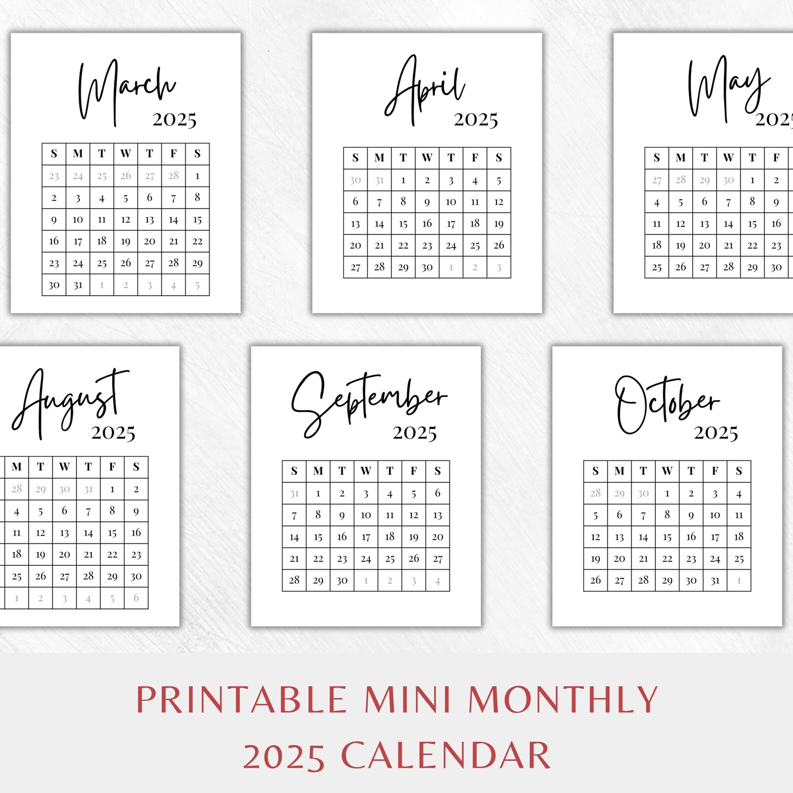 Mini Printable Monthly Calendar: Desk & Planner Organizer (instant ...
