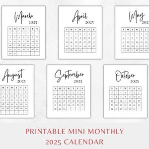 Mini Printable Monthly Calendar: Desk & Planner Organizer (instant ...