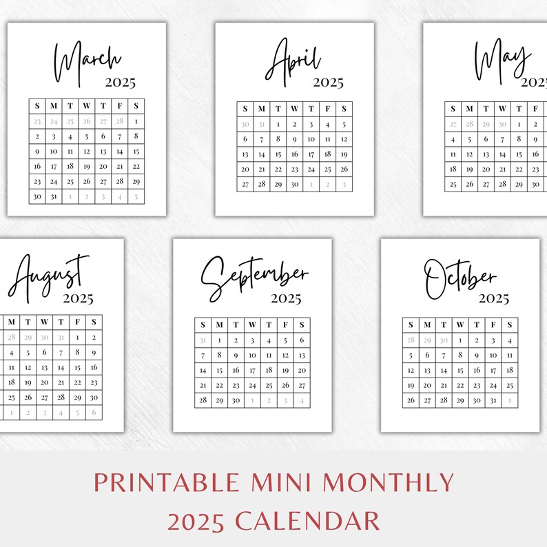 Mini Printable Monthly Calendar: Desk & Planner Organizer (instant ...