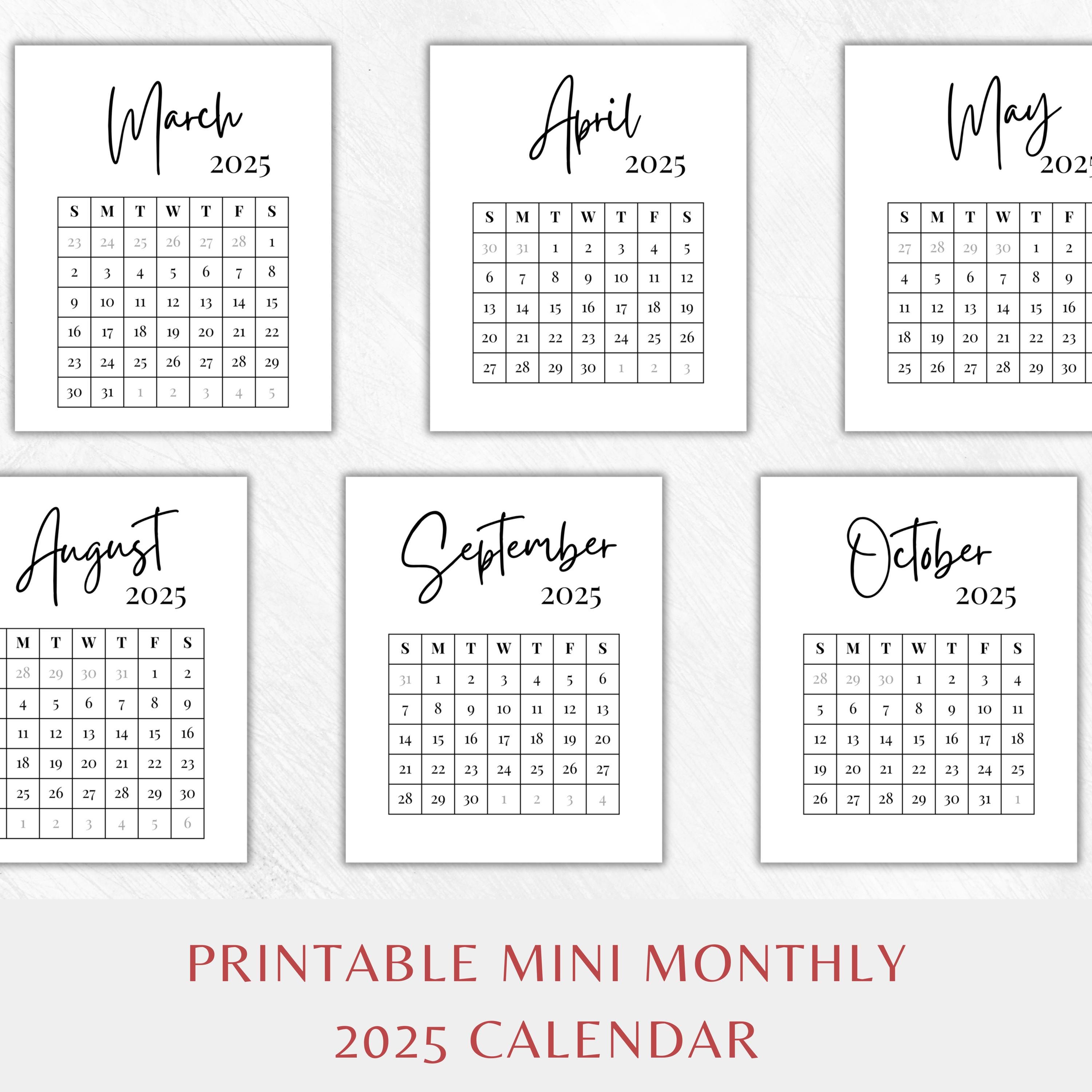Mini Printable Monthly Calendar: Desk & Planner Organizer (instant ...