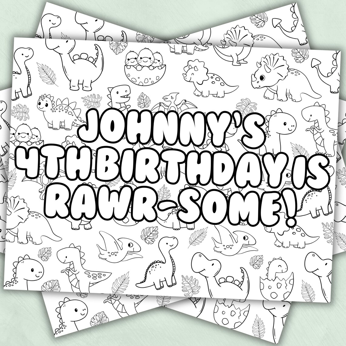 Personalized Kids Dinosaur Coloring Page | Coloring Page for Kids ...