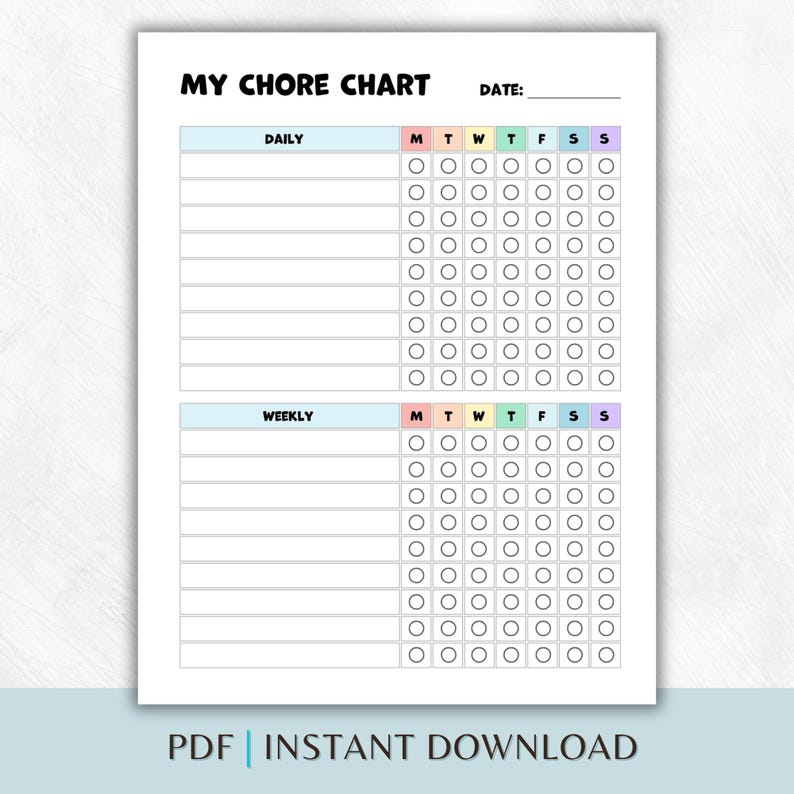 Kids Chore Chart | Printable Family Organizer | Daily and Weekly Chores ...