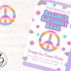 Preppy Birthday Invitation | Peace | Girl Party | Ice Cream Birthday ...
