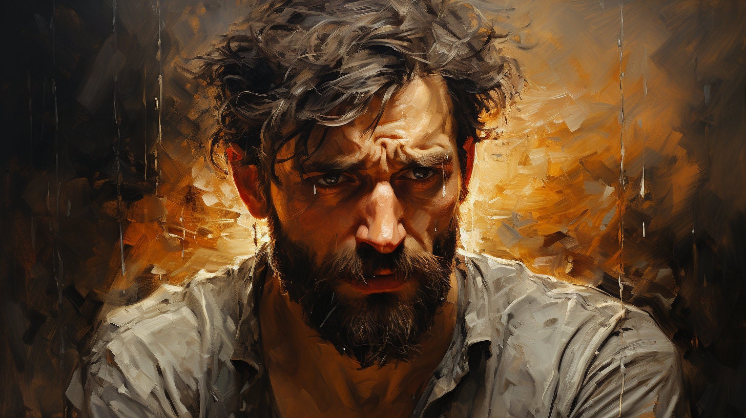 An Oil Painting of a Man Suffering From Anxiety With Nobody - Etsy