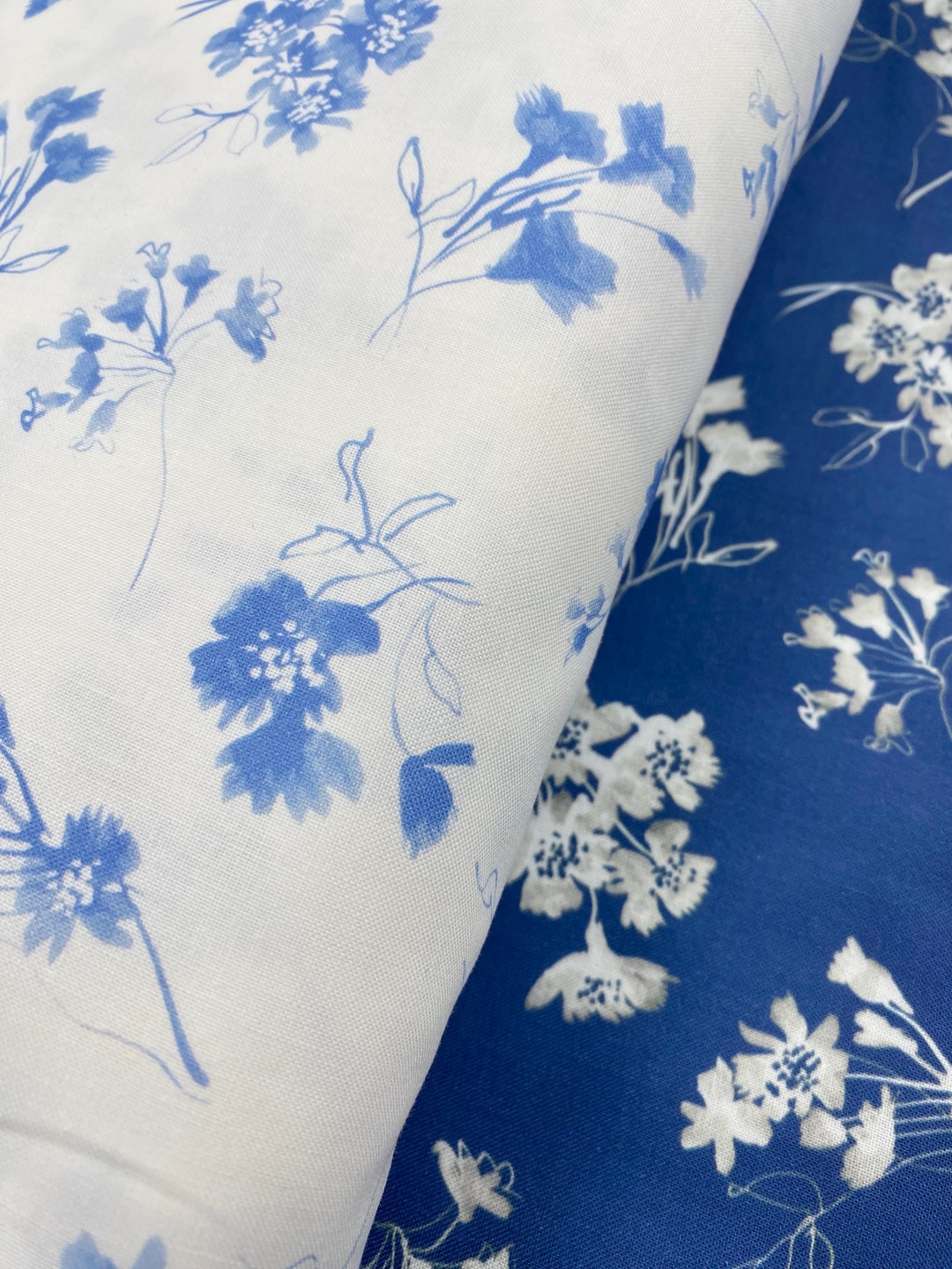 Tossed Nosegay Fabric Cotton 100% Cotton by Michael Miller Denim Floral ...