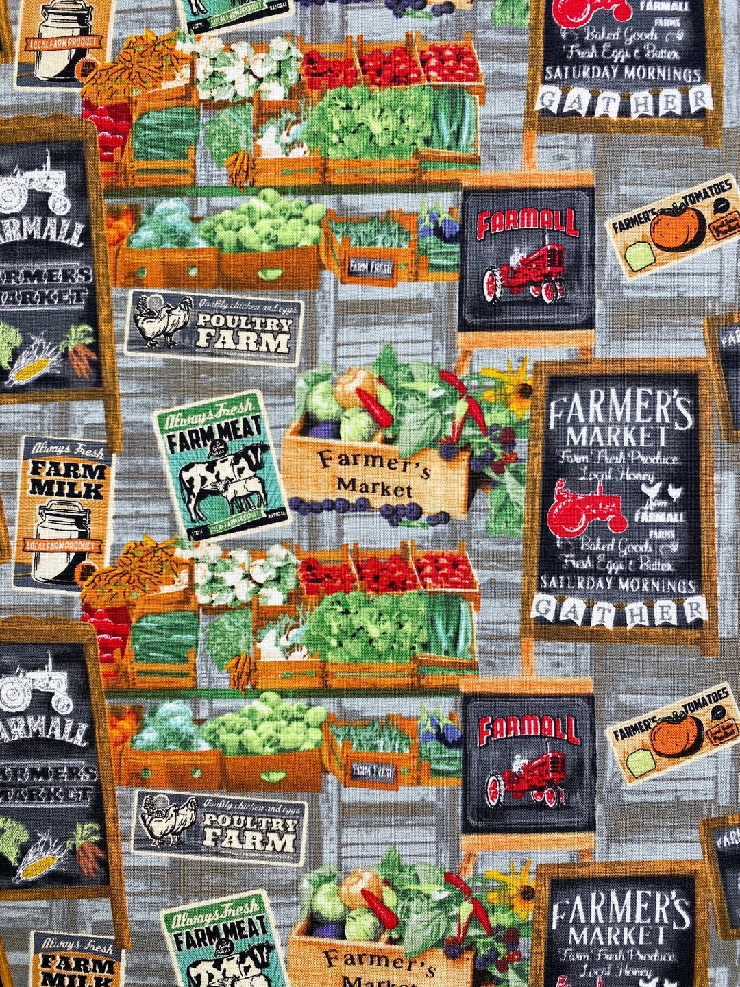 Farmall Farm to Table Fabric 100% Cotton Farmer's Market by Yard Cotton ...