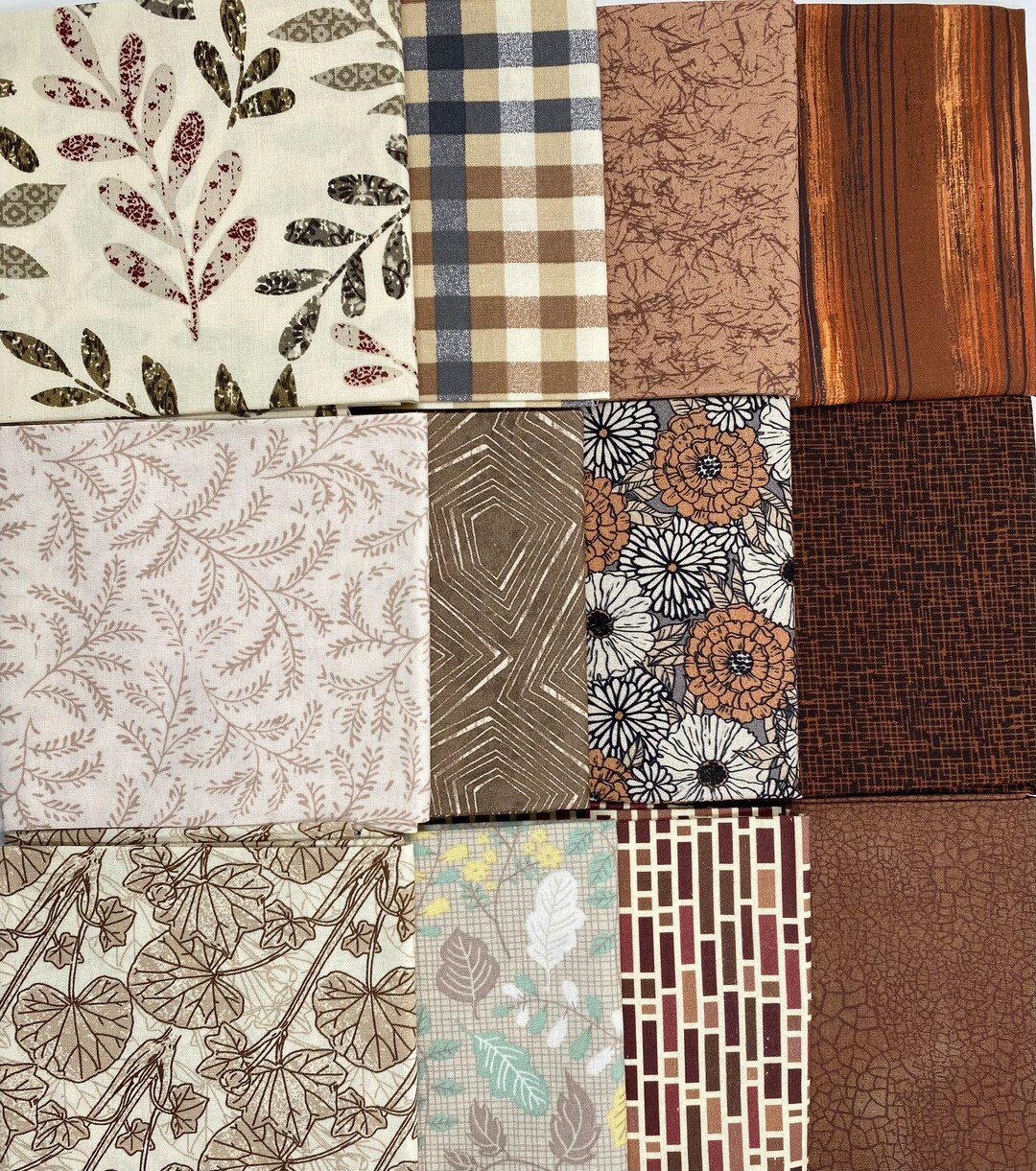 12 Fat Quarters Bundle Brown Shades 100% Premium Cotton Fabric Bundle ...