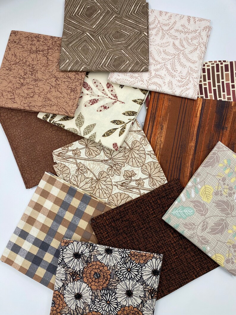 12 Fat Quarters Bundle Brown Shades 100% Premium Cotton Fabric Bundle ...