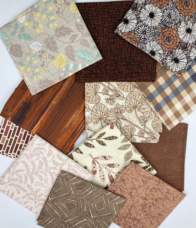 12 Fat Quarters Bundle Brown Shades 100% Premium Cotton Fabric Bundle ...