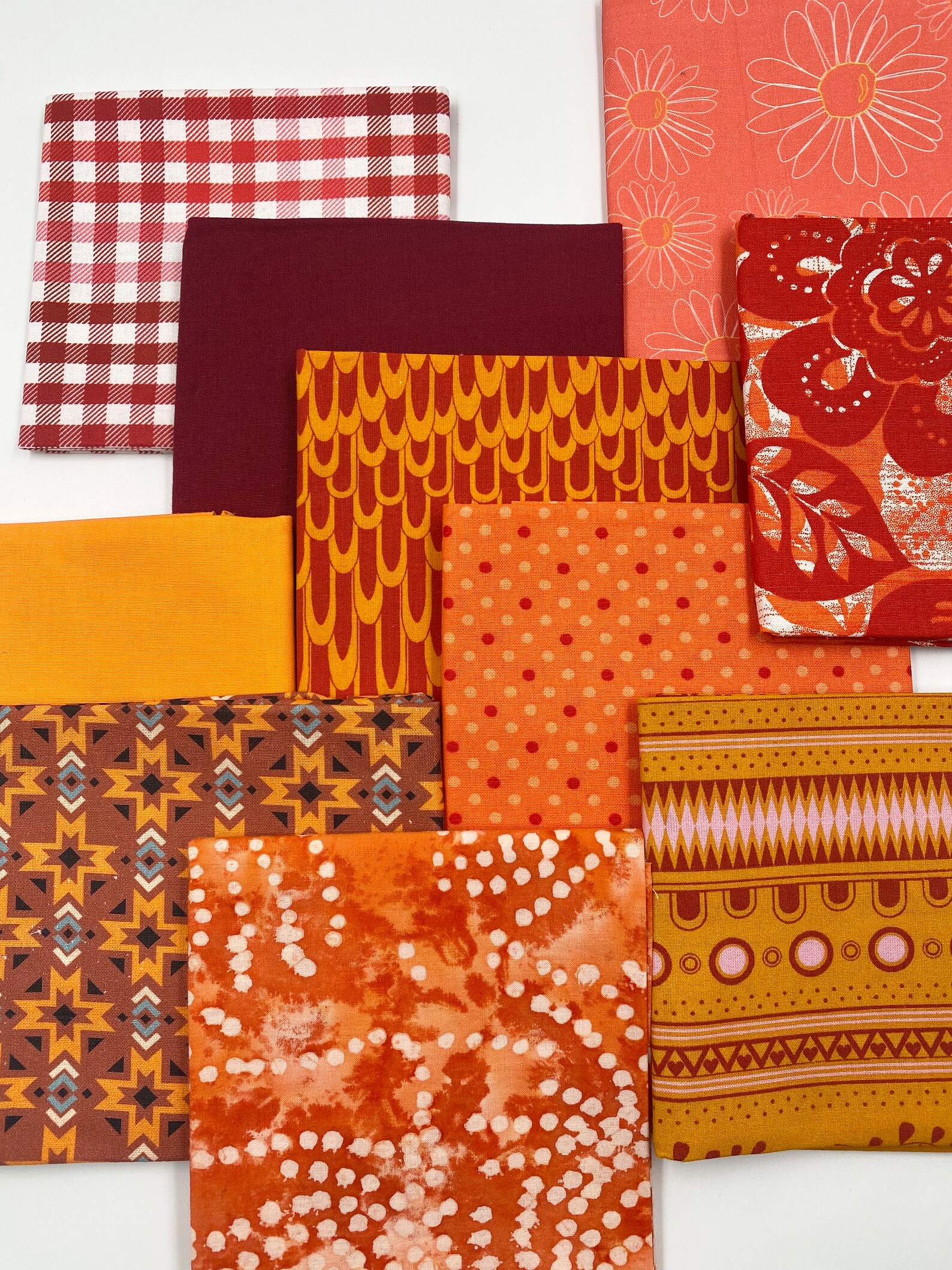 10 Fat Quarters Bundle Orange Shades 100% Premium Cotton Fabric Bundle ...