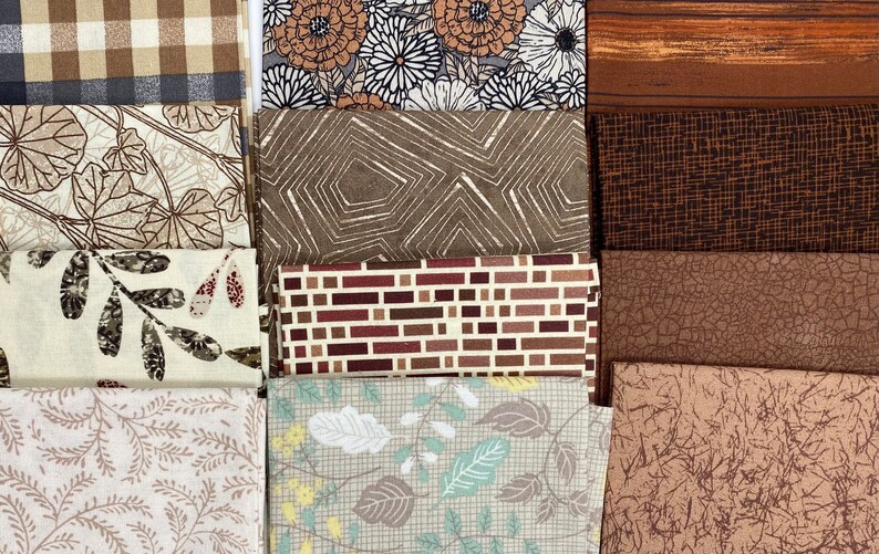 12 Fat Quarters Bundle Brown Shades 100% Premium Cotton Fabric Bundle ...