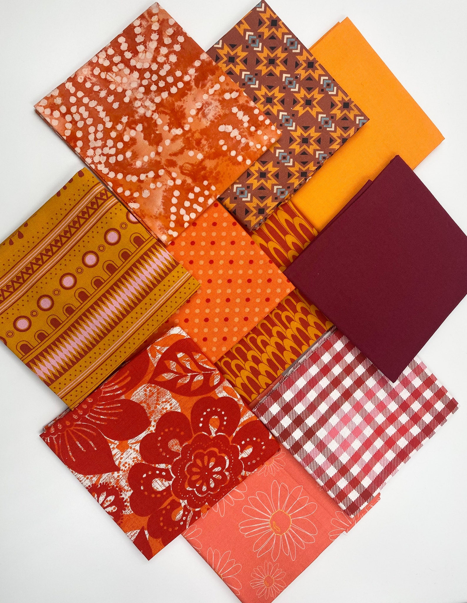 10 Fat Quarters Bundle Orange Shades 100% Premium Cotton Fabric Bundle ...