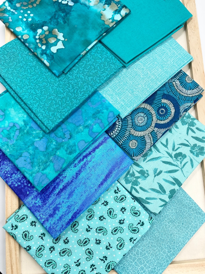 10 Fat Quarters Bundle Blue Shades 100% Cotton Fabric Bundle Quilting ...