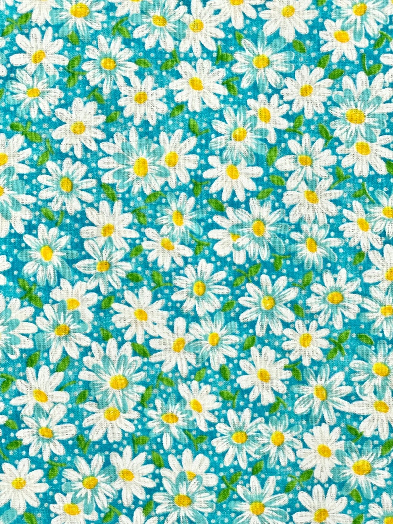 White Daisies on Teal Fabric Cotton 100 Percent Cotton Fabric - Etsy