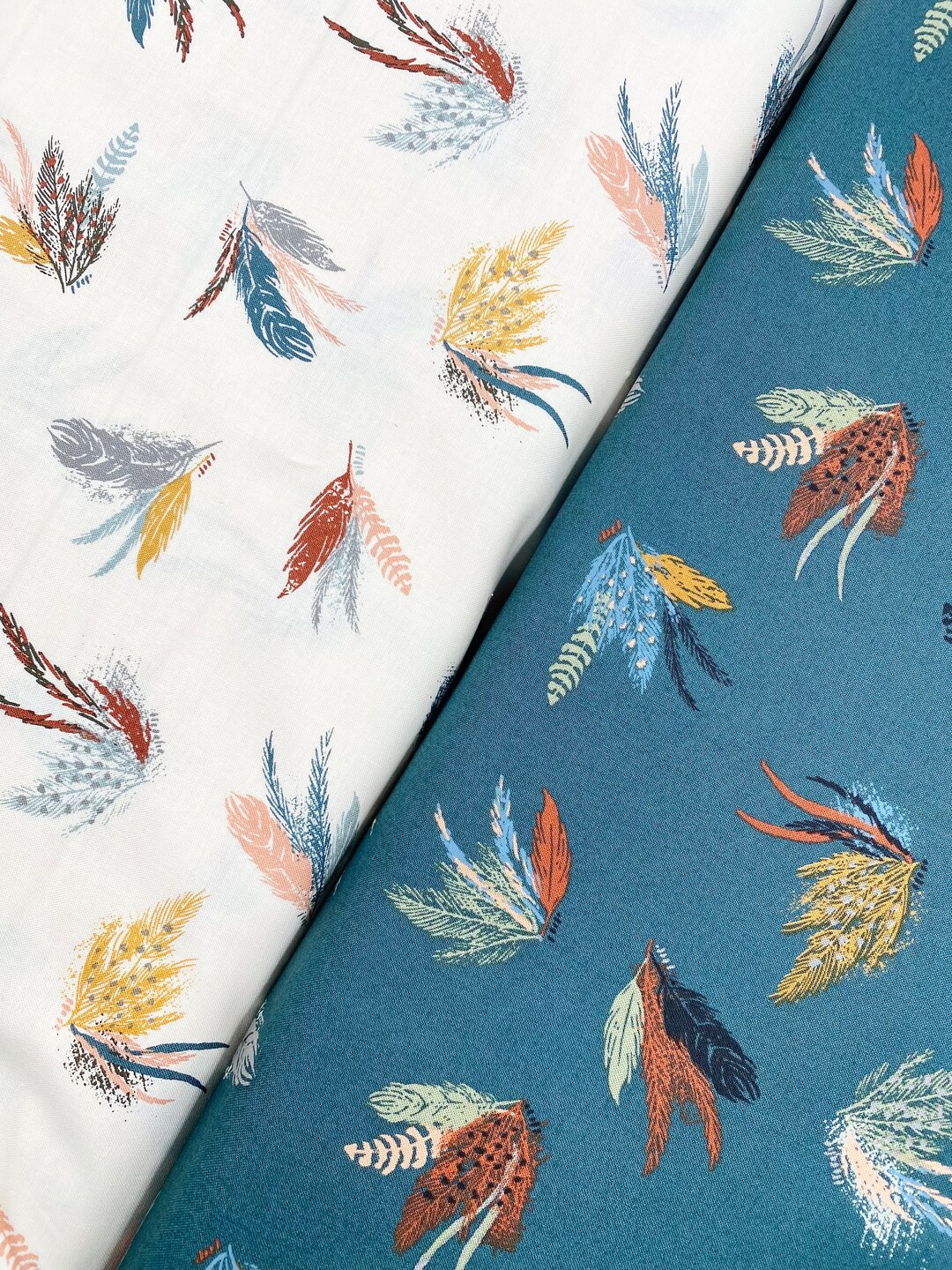 Feather Friends Fabric Cotton 100% Cotton Teal House Woodland ...