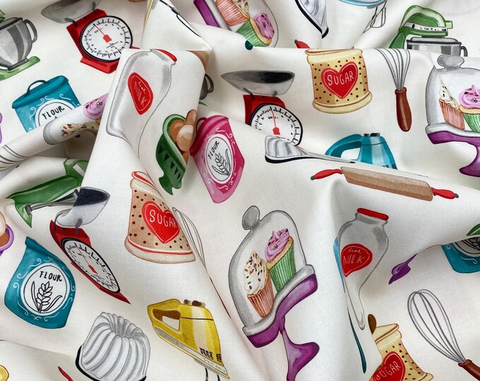 Baking Fabric Lets Bake 2018 by Anda Baked Goods Ingredients Kitchen ...