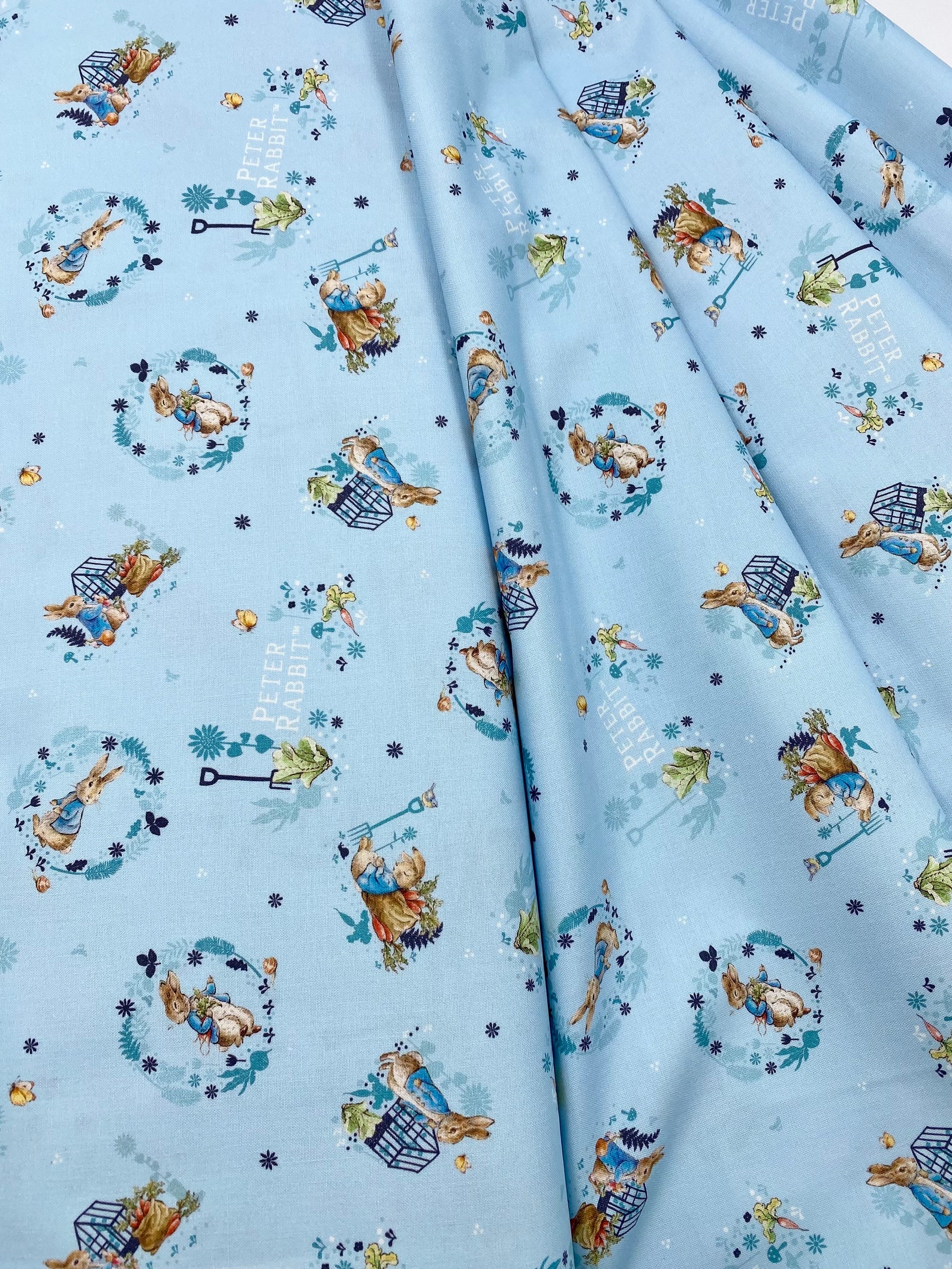 Peter Rabbit Blue Fabric 100% Cotton Garden Bunny Cotton Fabric by Yard ...