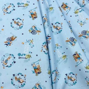 Peter Rabbit Blue Fabric 100% Cotton Garden Bunny Cotton Fabric by Yard ...
