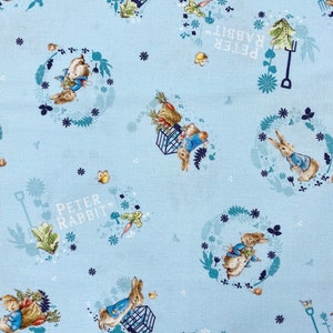 Peter Rabbit Blue Fabric 100% Cotton Garden Bunny Cotton Fabric by Yard ...