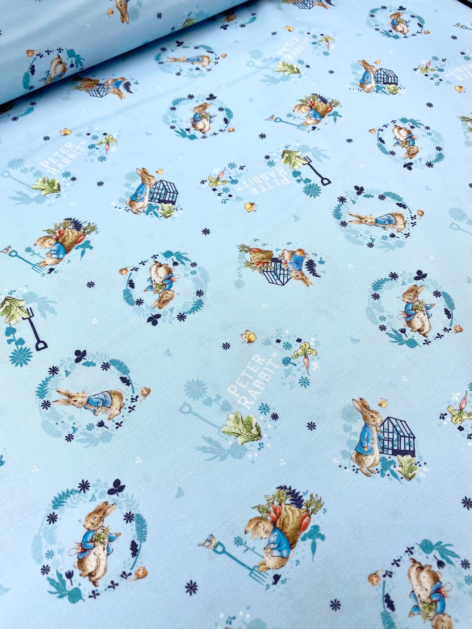 Peter Rabbit Blue Fabric 100% Cotton Garden Bunny Cotton Fabric by Yard ...