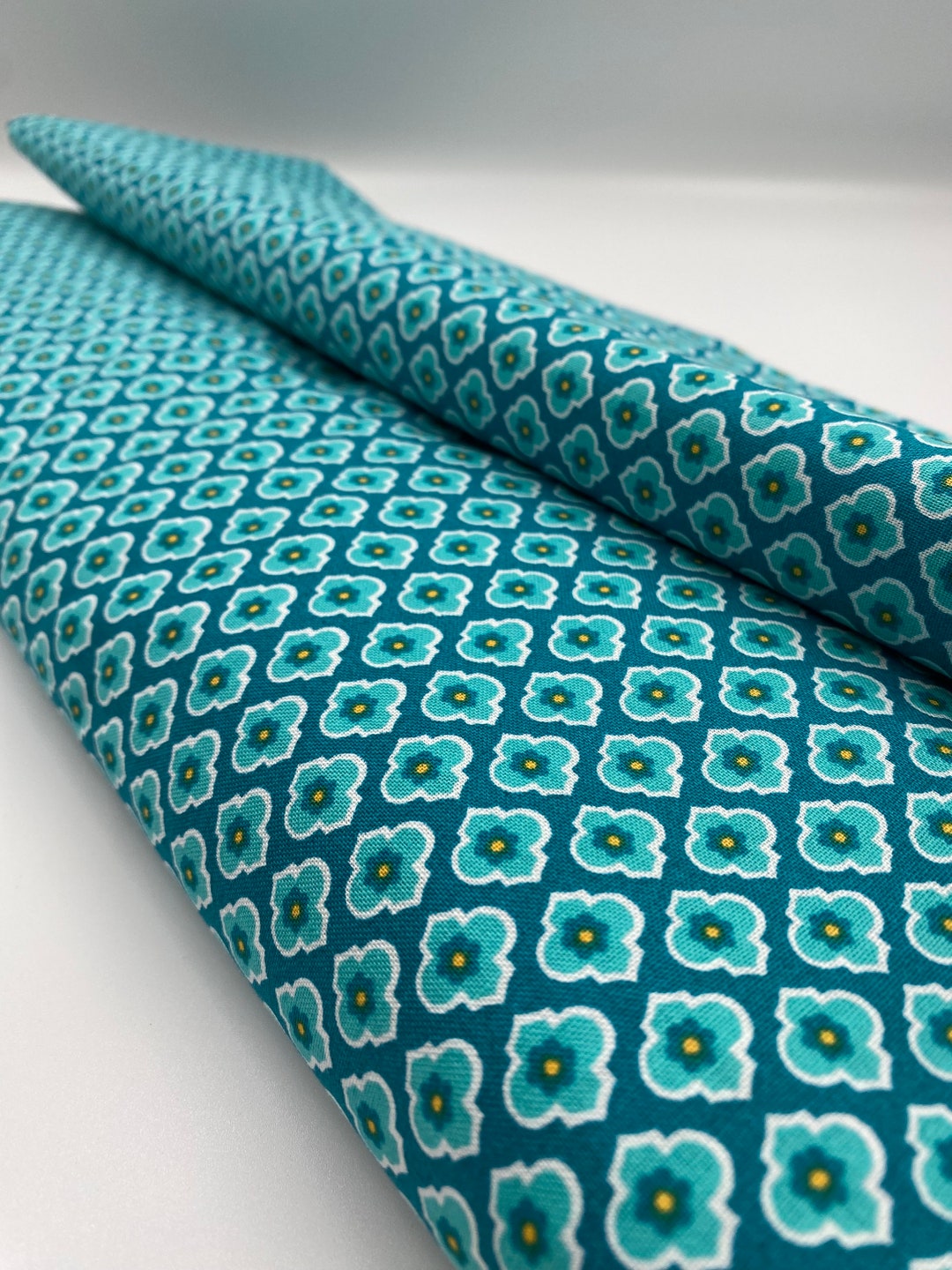 Babushka Ogee Fabric Cotton 100 Percent Cotton Teal Background With ...